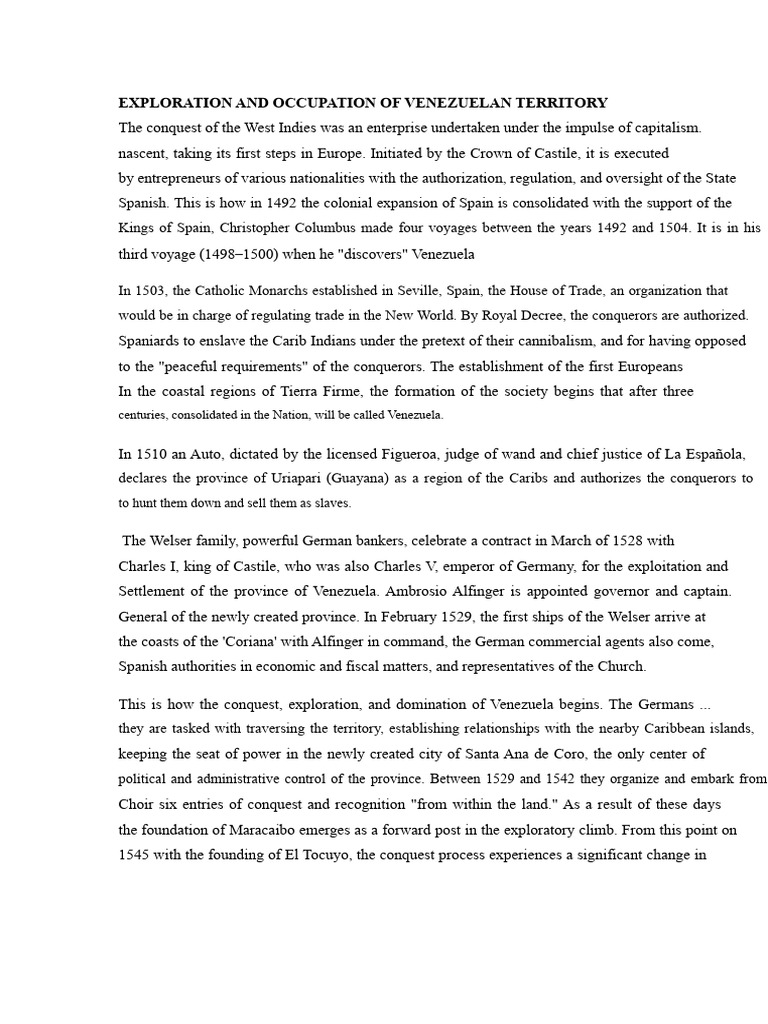 Exploration and Occupation of Venezuelan Territory | PDF | Spanish ...