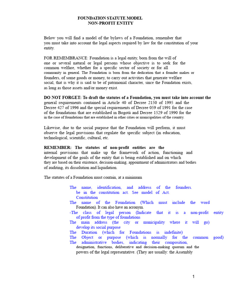 Model of Foundation Statutes | PDF | Board Of Directors | Nonprofit ...