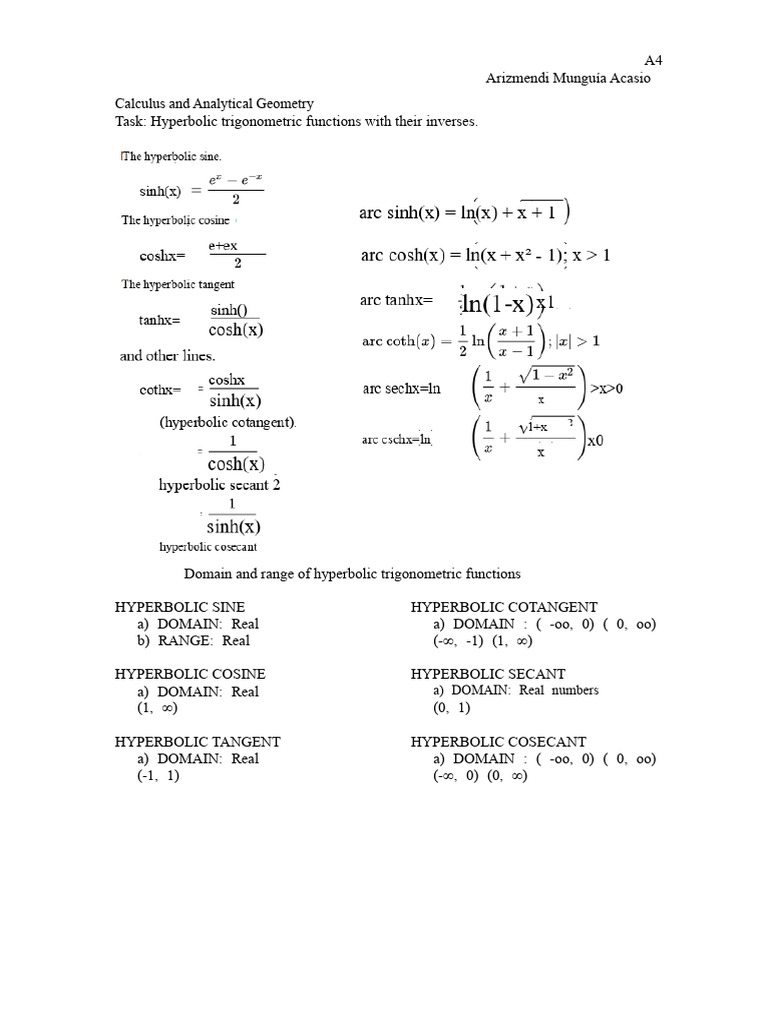 Hyperbolic Trigonometric Functions Guide | PDF