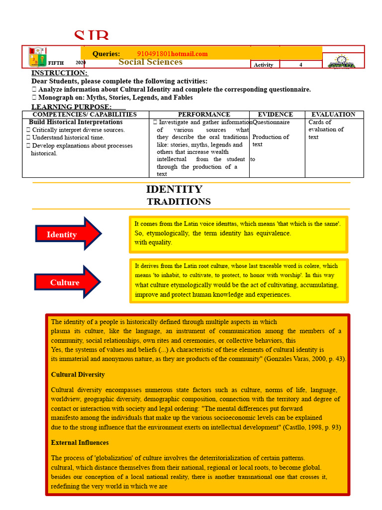 Activity 4 Cultural Identity (1) April 28 | PDF | Traditions | Oral ...