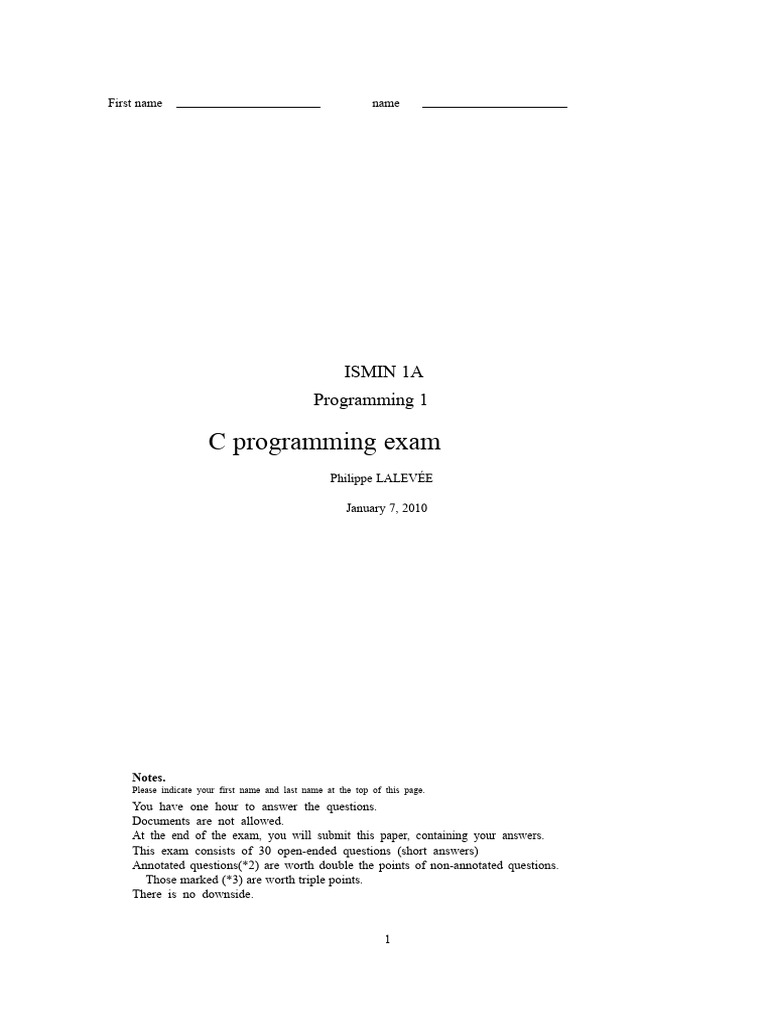 Exam | PDF | Pointer (Computer Programming) | Parameter (Computer Programming)
