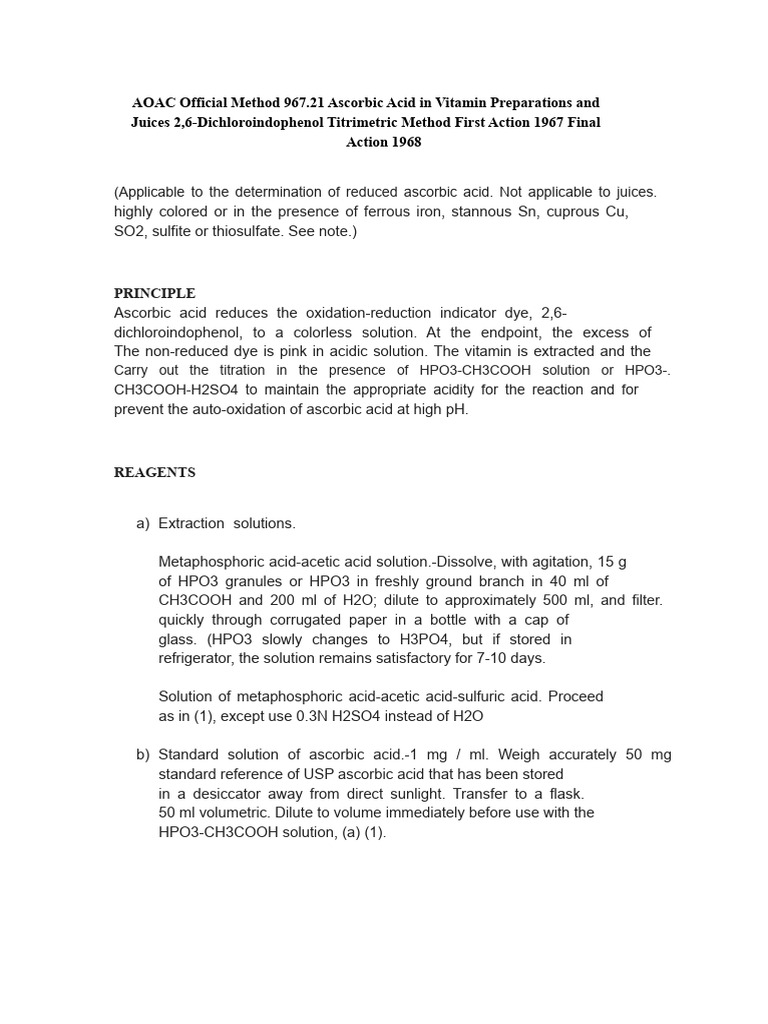 AOAC Official Method 967 | PDF | Titration | Chemistry