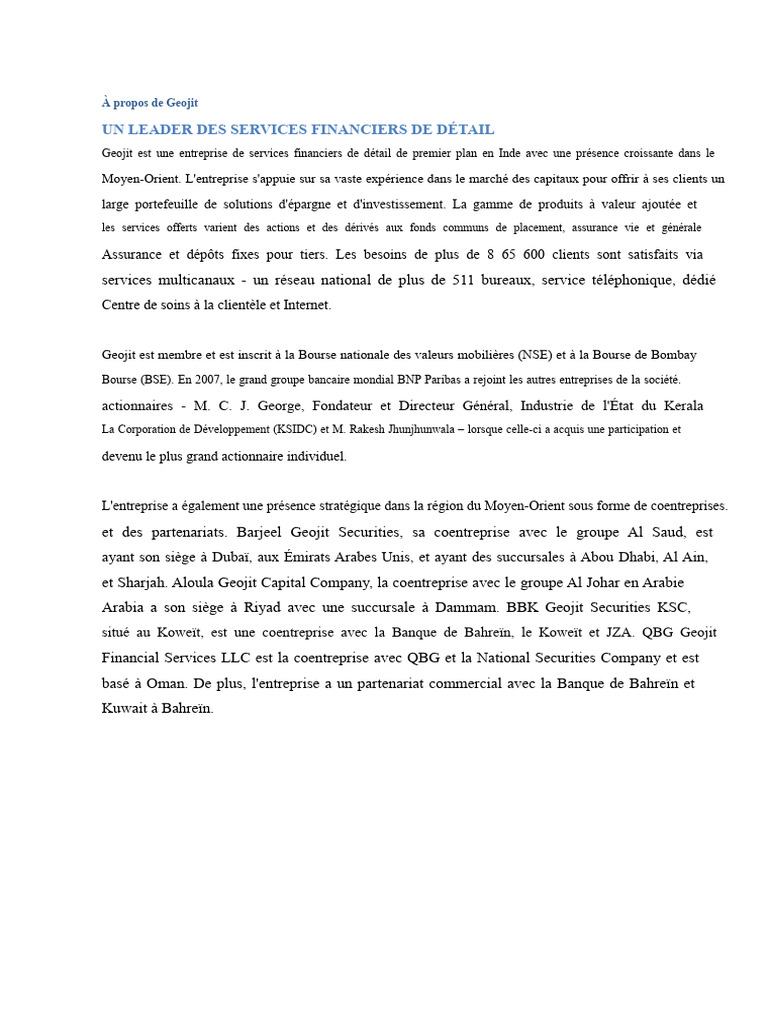 Geojit : Leader des services financiers en Inde | PDF | Opérateur de ...
