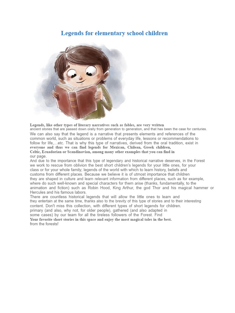 Legends For Elementary School Children | PDF