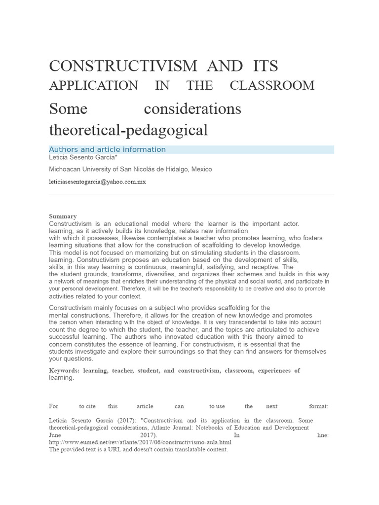 Constructivism in Classroom Learning | PDF | Constructivism (Philosophy ...