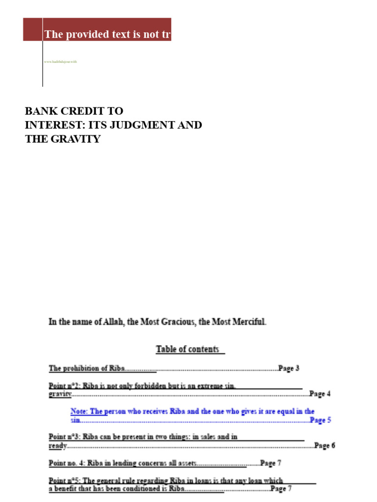 The Judgment of Bank Credit in Islam | PDF | Interest | Islamic Ethics