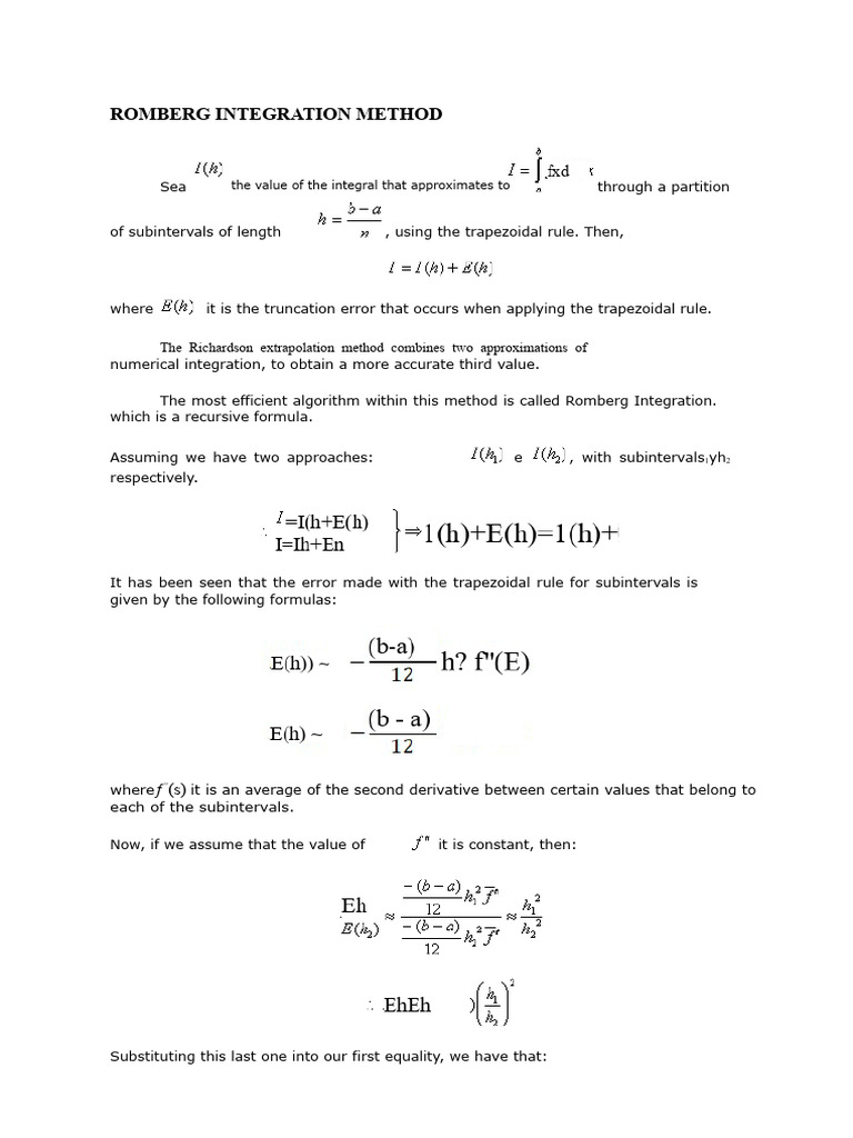 Steps For The Application ROMBERG INTEGRATION METHOD | PDF | Integral ...