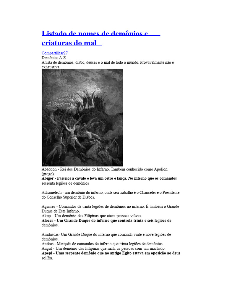 Nomes de Demônios e Criaturas Malignas | PDF | Diabo | Demônios