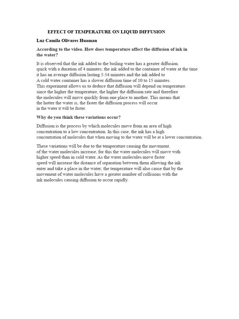 Effect of Temperature On Liquid Diffusion | PDF