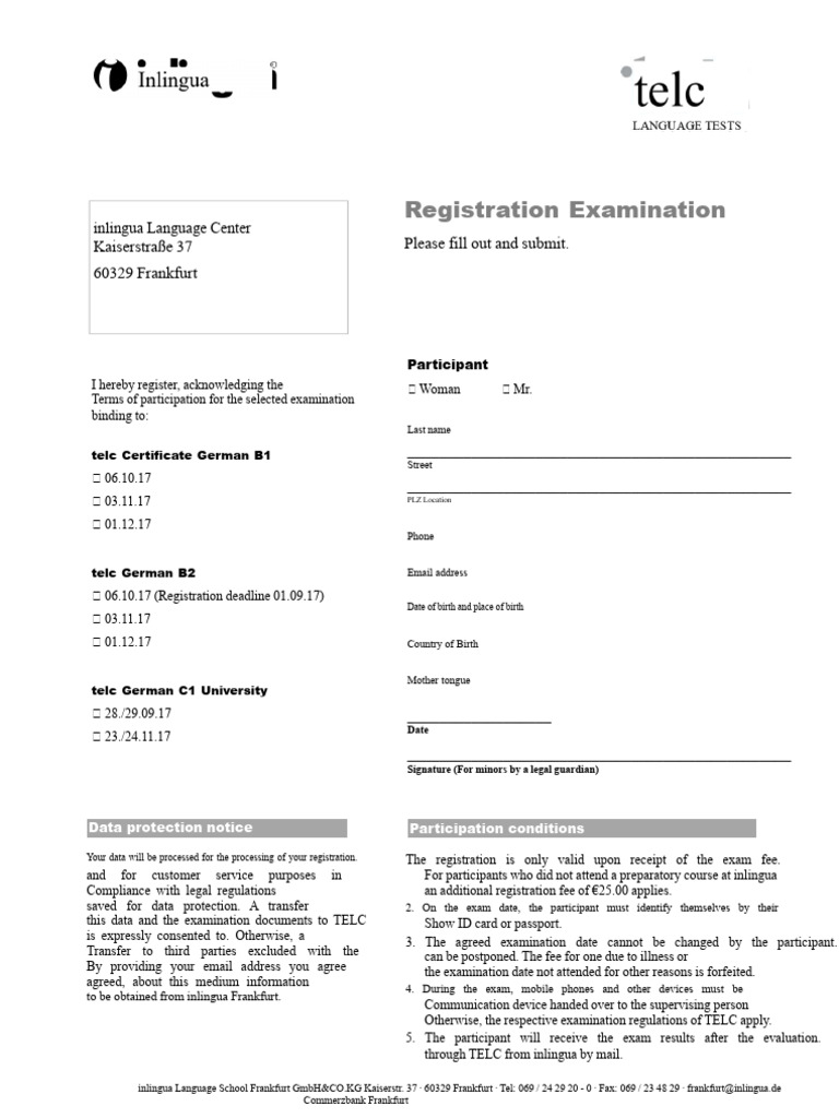 Registration For TELC Exam | PDF