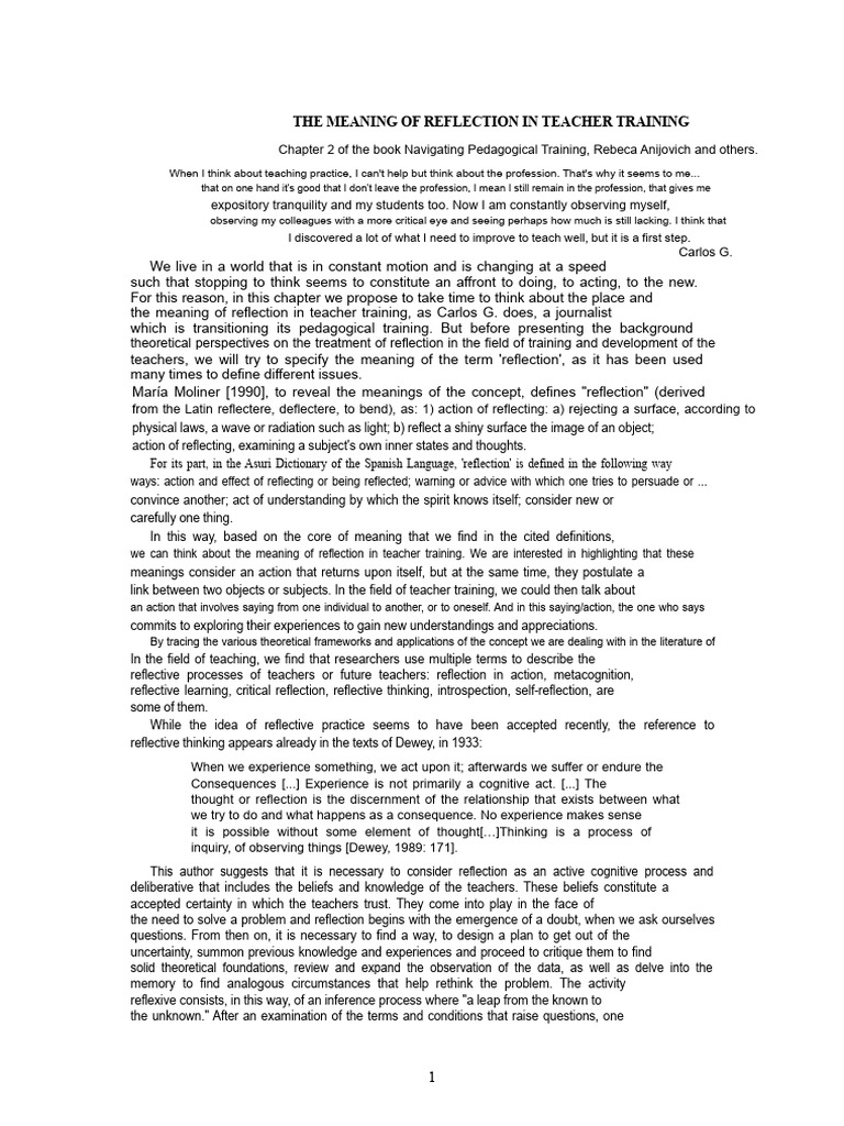 Reflection's Role in Teacher Training | PDF | Knowledge | Reflective ...