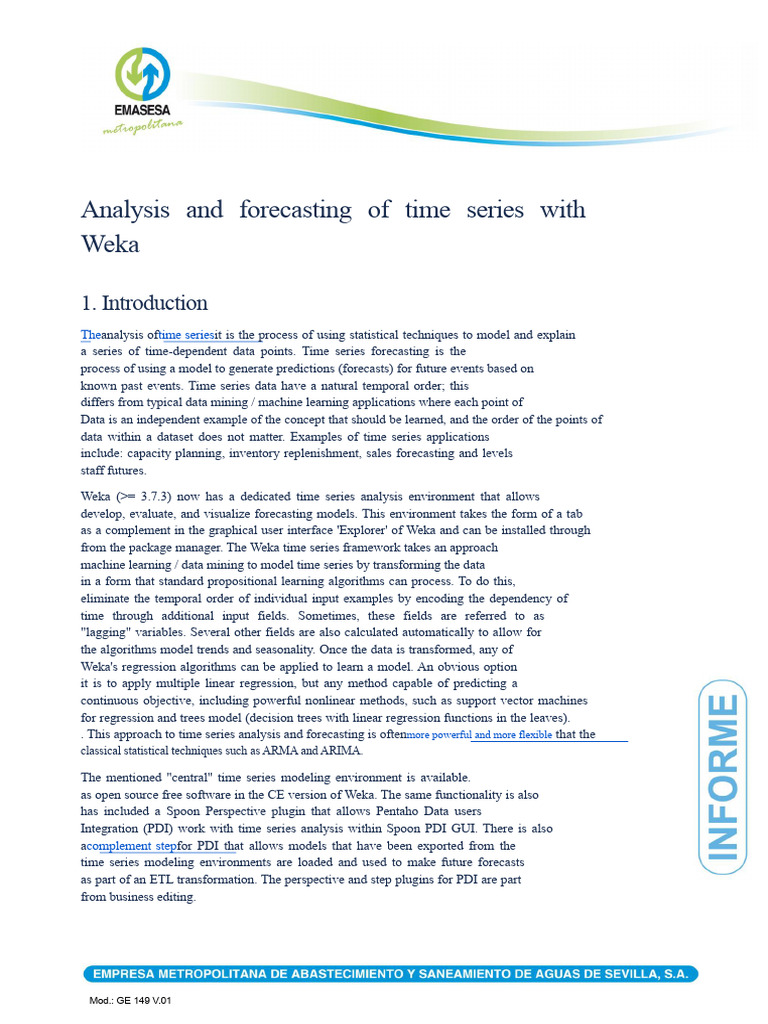 Weka Time Series Analysis Guide | PDF | Time Series | Machine Learning