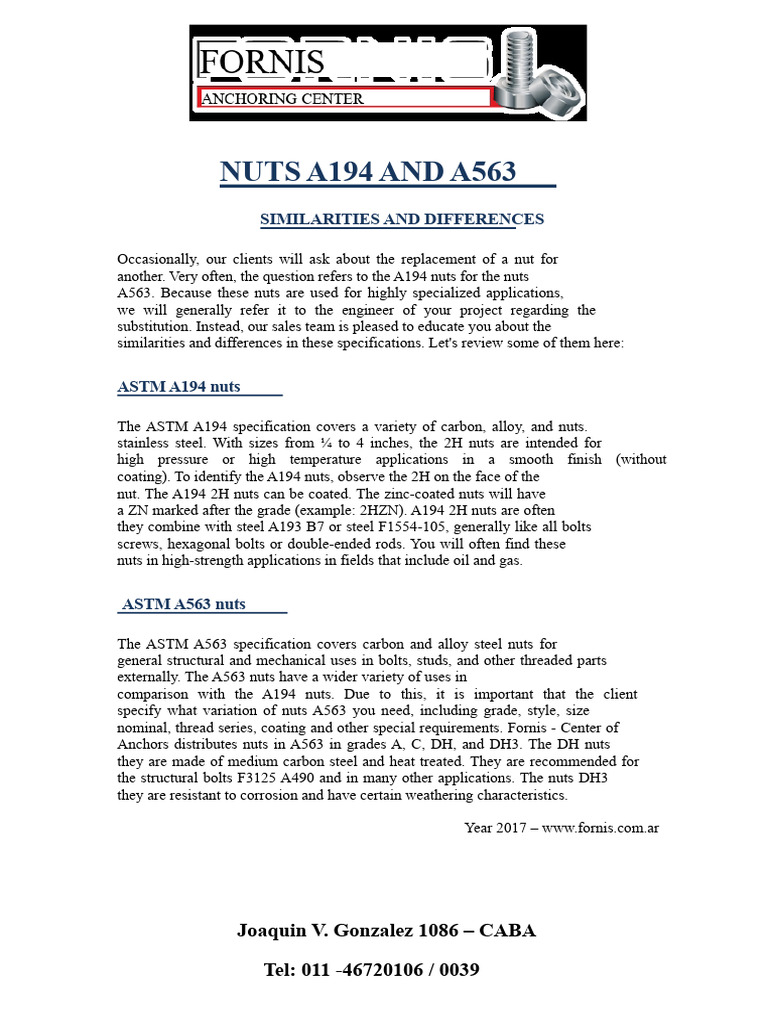 A194 vs A563 Nut Specifications Guide | PDF
