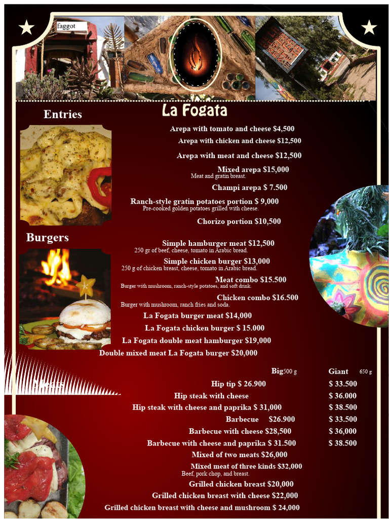 Restaurant Menu La Fogata Cajica | PDF | Hamburgers | Grilling
