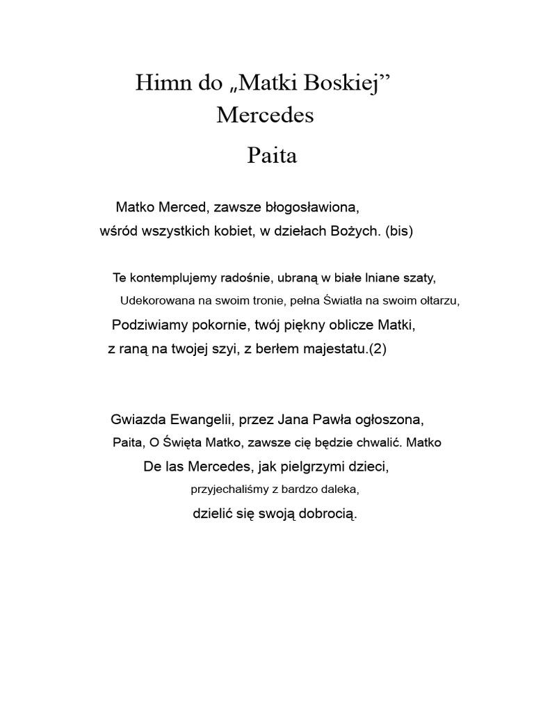 Hymn To Our Lady of Mercy | PDF