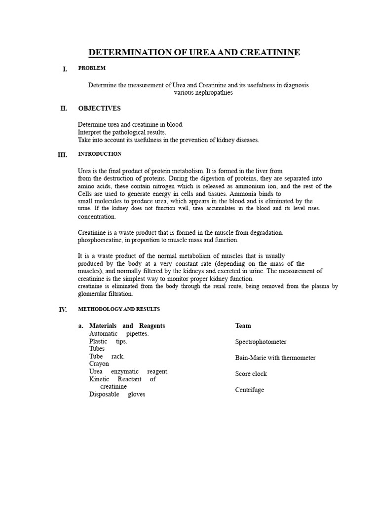 Urea and Creatinine Measurement Guide | PDF | Kidney | Creatinine