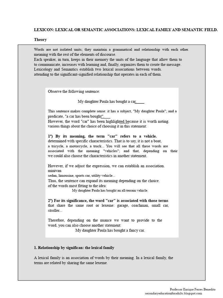 Lexical Families and Semantic Fields Explained | PDF | Lexicon | Venus