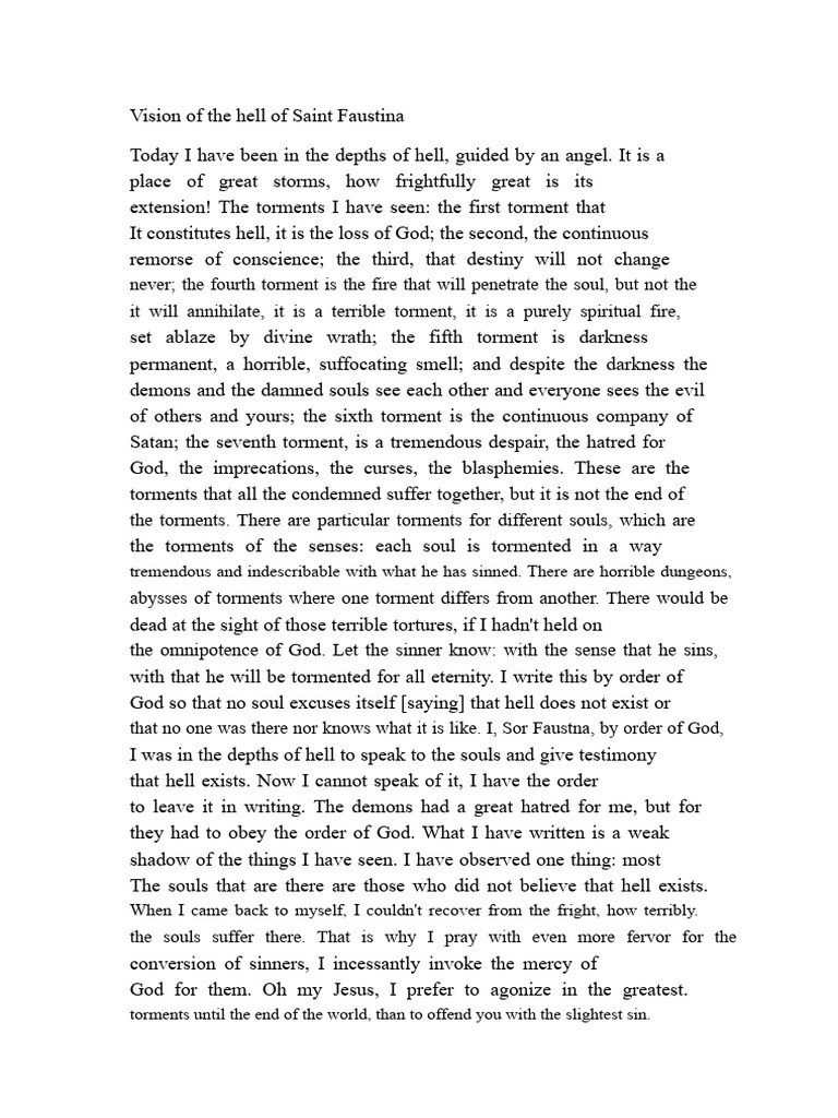 Saint Faustina's Vision of Hell | PDF
