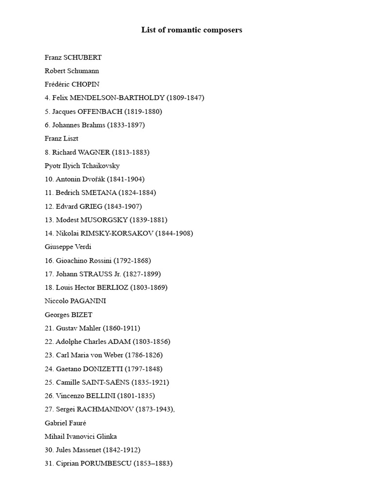 List of Romantic Composers | PDF