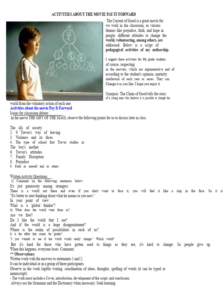 Activities About The Movie Pay It Forward | PDF