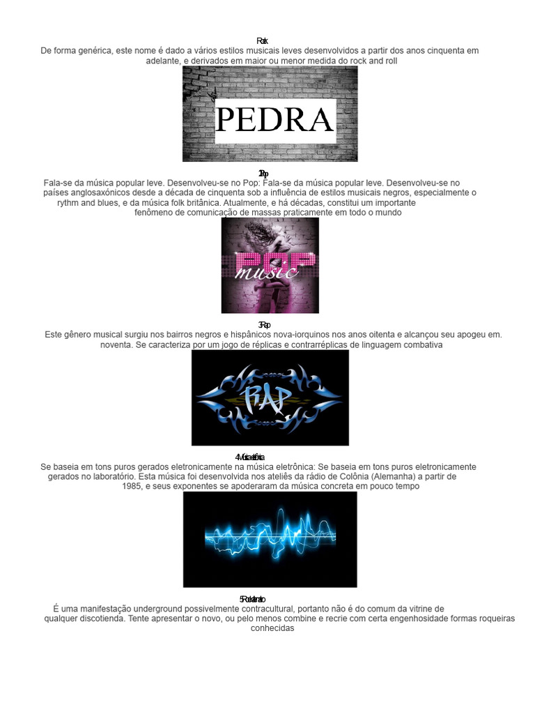 Gêneros Musicais: Evolução e Estilos | PDF | Rock (música) | Reggae