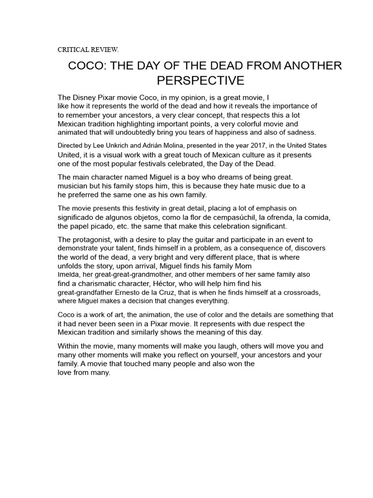 Critical and Descriptive Review of The Movie Coco | PDF