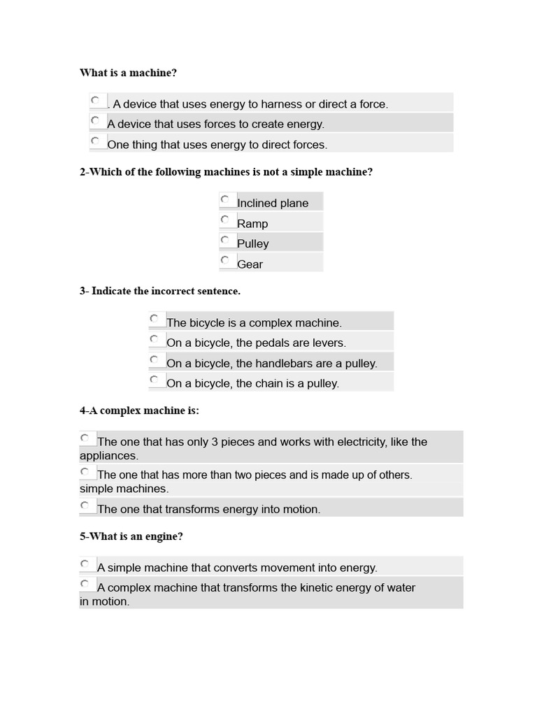 Simple Machines Test | PDF | Machines | Engines