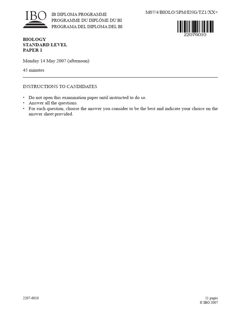 Biology SL Paper 1 TZ1 2007 | PDF | Genetic Code | Gene
