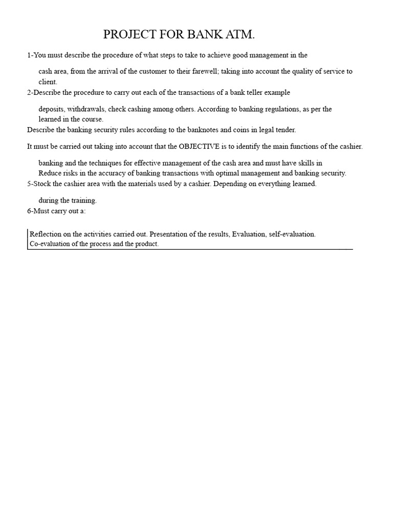 Project For Bank Teller Course | PDF | Banks | Cash