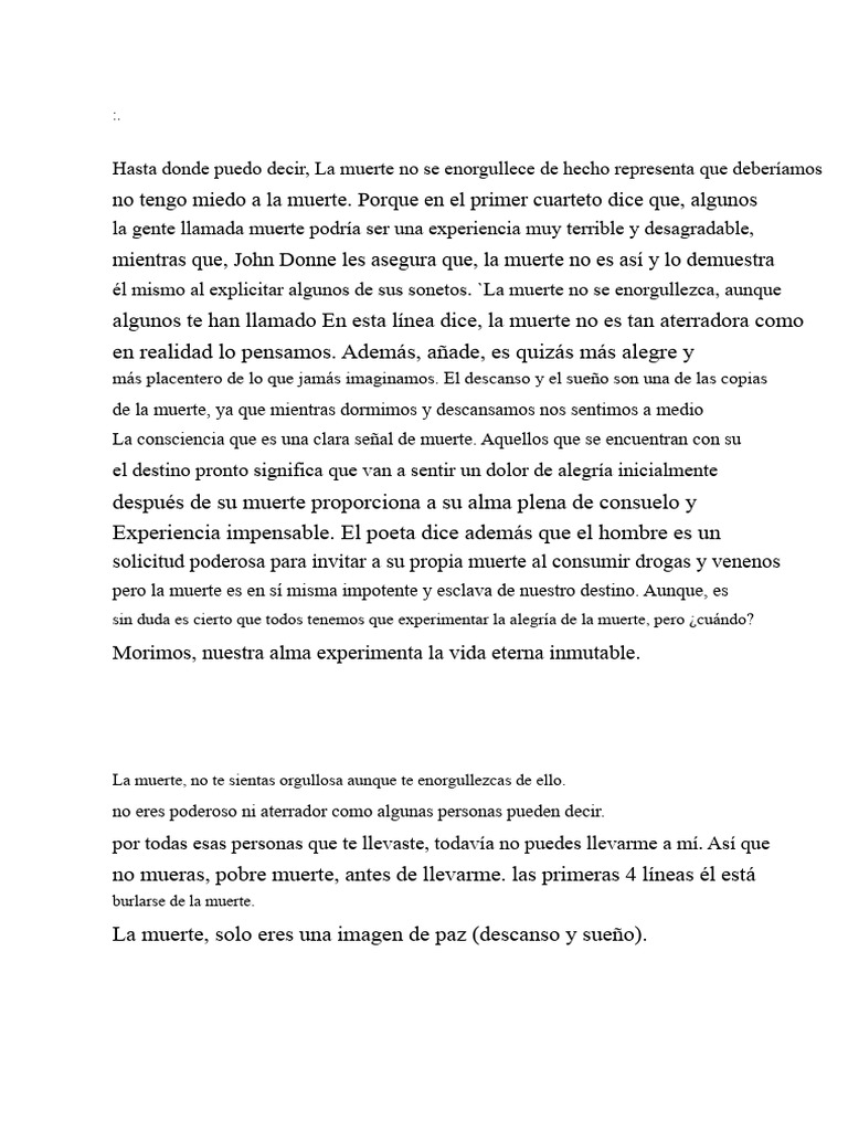 Análisis de "La Muerte No Seas Orgullosa" | PDF | Muerte | Sonetos