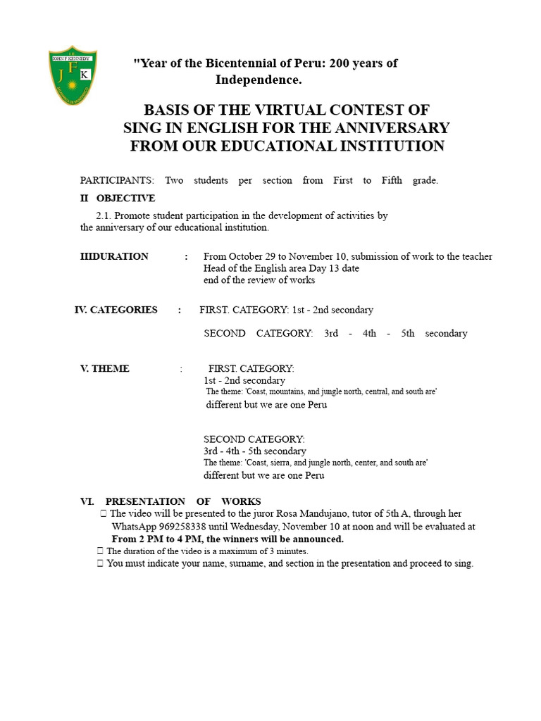 English Singing Contest for Anniversary | PDF
