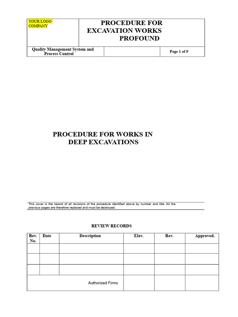 Deep Excavation Work Procedure Guide | PDF | Landfill | Area