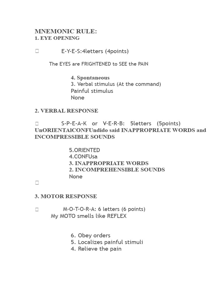 Mnemonic for Assessing Consciousness | PDF