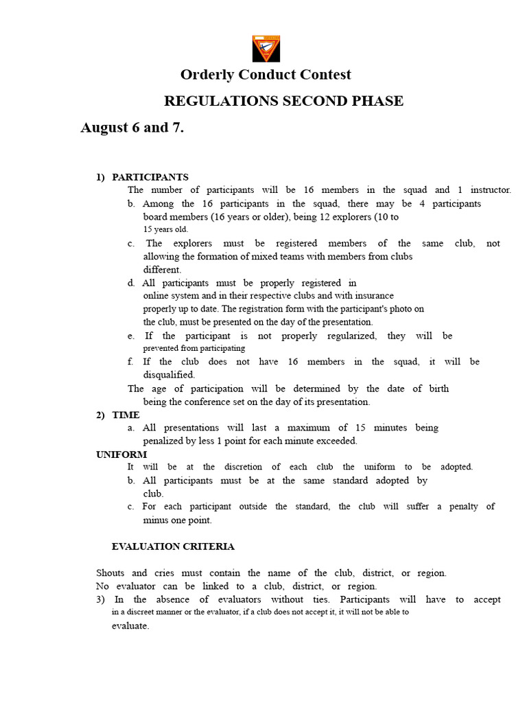 Orderly Conduct Contest Regulations | PDF