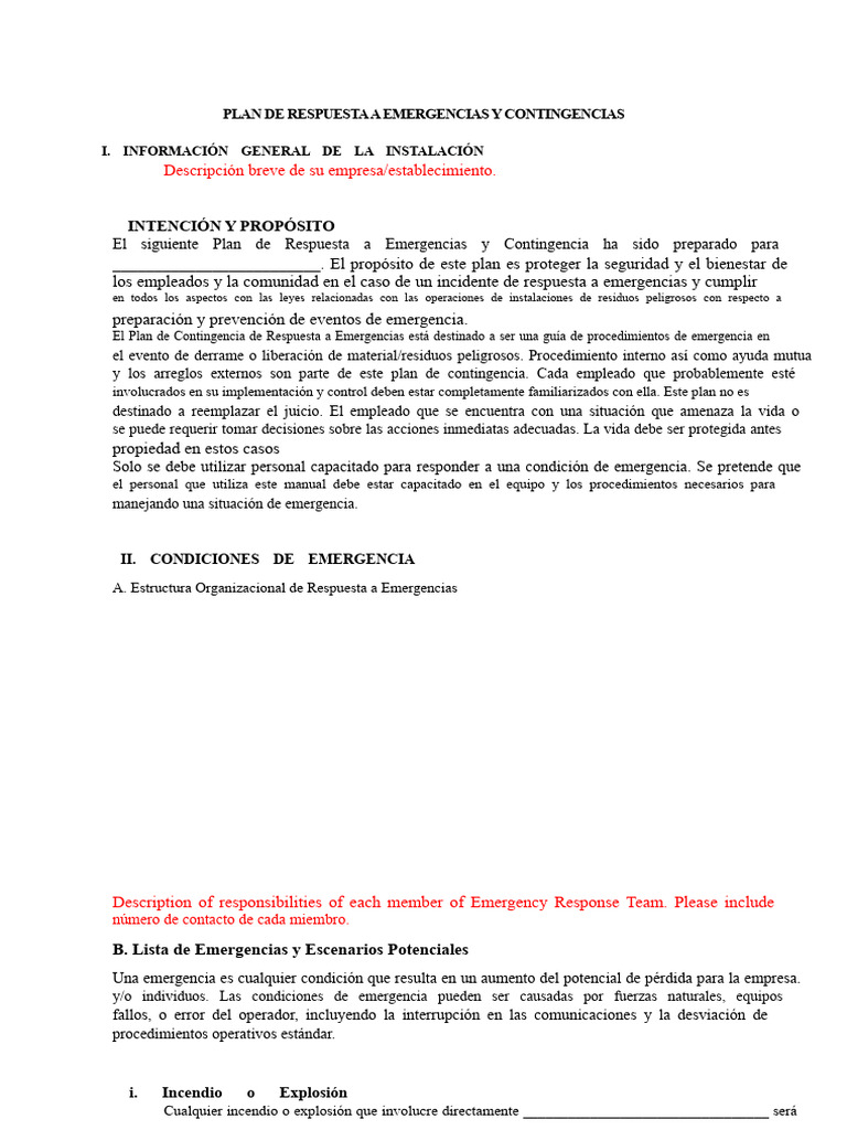 Plan de Respuesta A Emergencias y Contingencias de Emb HWMS | PDF ...