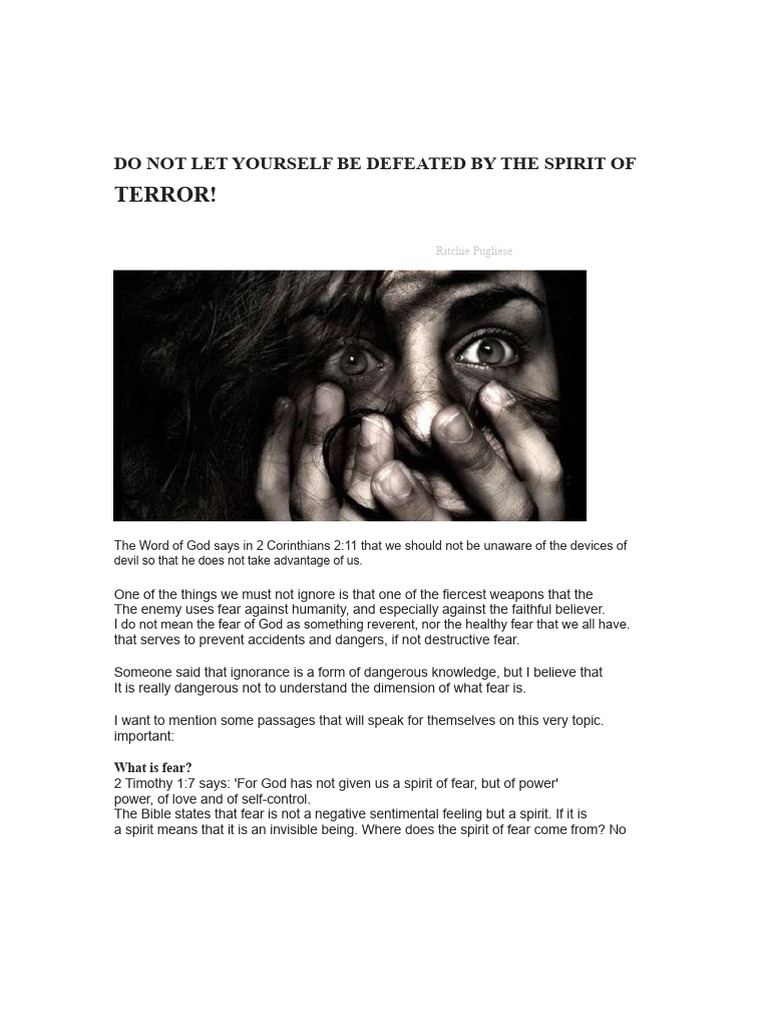 Do Not Let Yourself Be Overcome by The Spirit of Fear | PDF | Devil | God