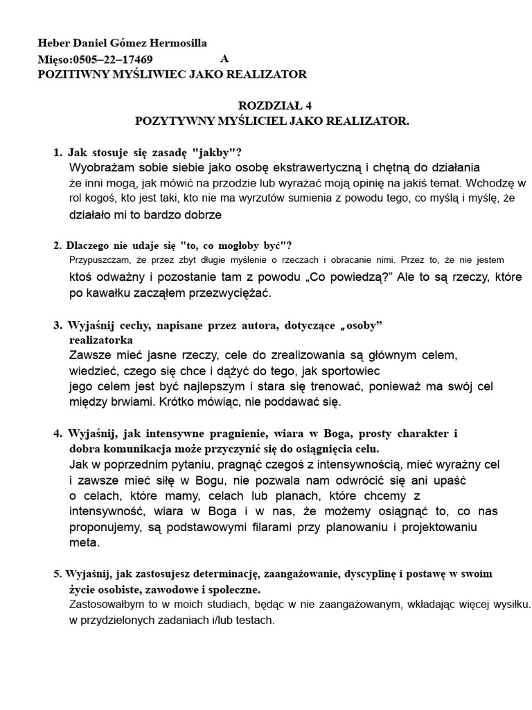 Samoocena Rozdziału 4 Książki Normana Vincenta Peale'a | PDF