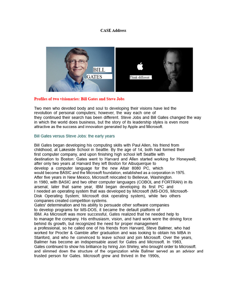 Profiles of Two Visionaries: Bill Gates and Steve Jobs | PDF | Apple ...