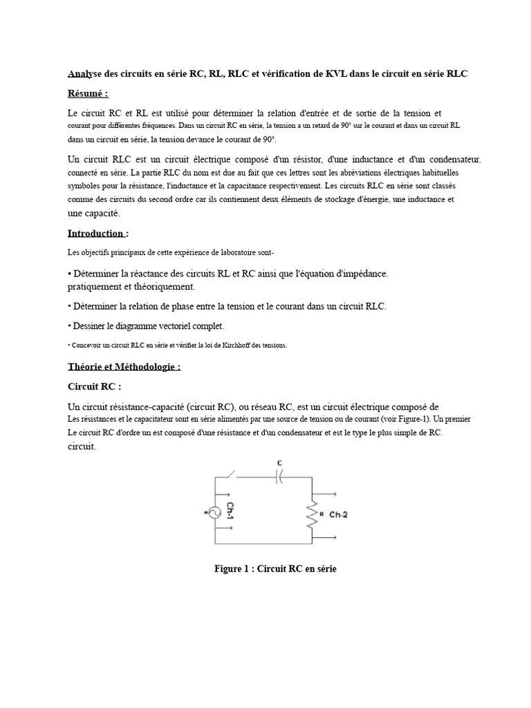 Analyse Des Circuits en Série RC, RL, RLC Et Vérification de La Loi de ...
