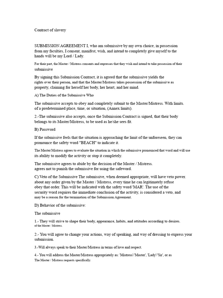 Submission Contract Agreement | PDF | Dominance And Submission ...