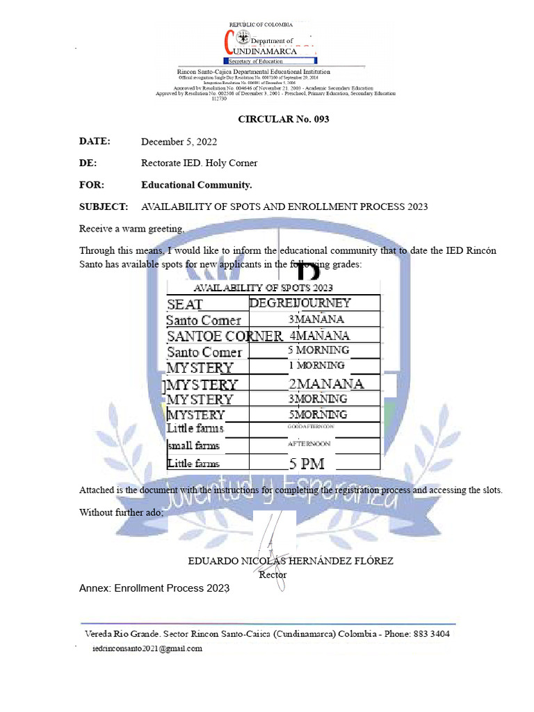 Cir-093 - Availability of Spots and Enrollment Process 2023 | PDF ...