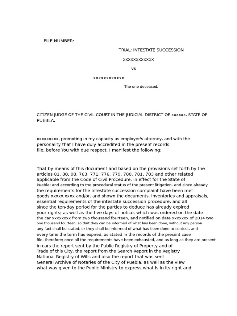 Intestate Succession Request in Puebla | PDF | Civil Law (Common Law ...