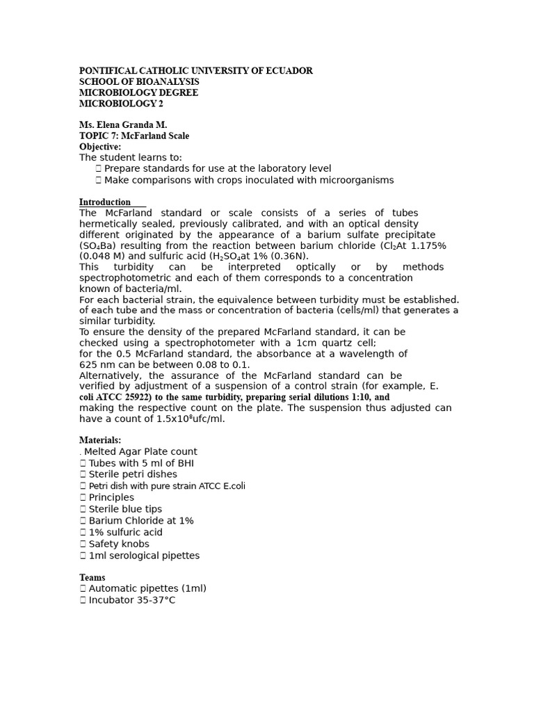 McFarland Scale Preparation Guide | PDF | Spectrophotometry