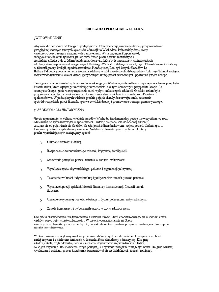 Edukacja I Pedagogika Grecka | PDF
