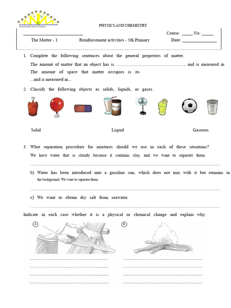 5th Grade Matter Reinforcement Activities | PDF | Mixture | Water