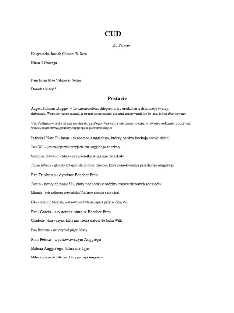Postacie: Via Pullman Jest Starszą Siostrą Auggie'ego. Via Czuje Się ...