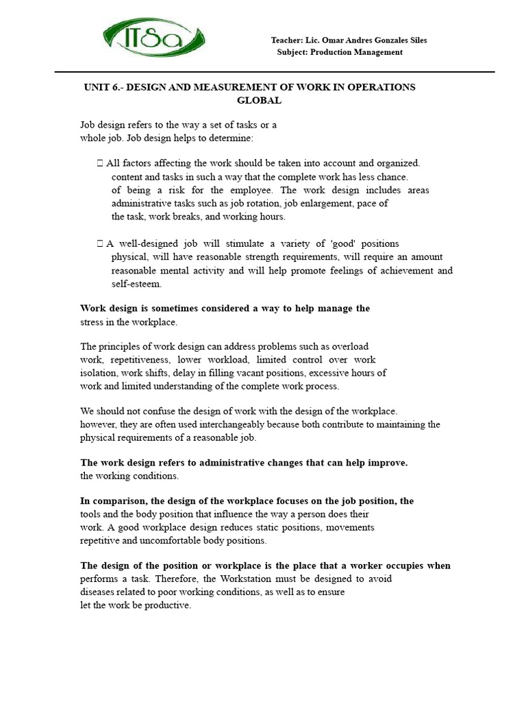 Work Design and Measurement in Operations | PDF | Job Satisfaction ...