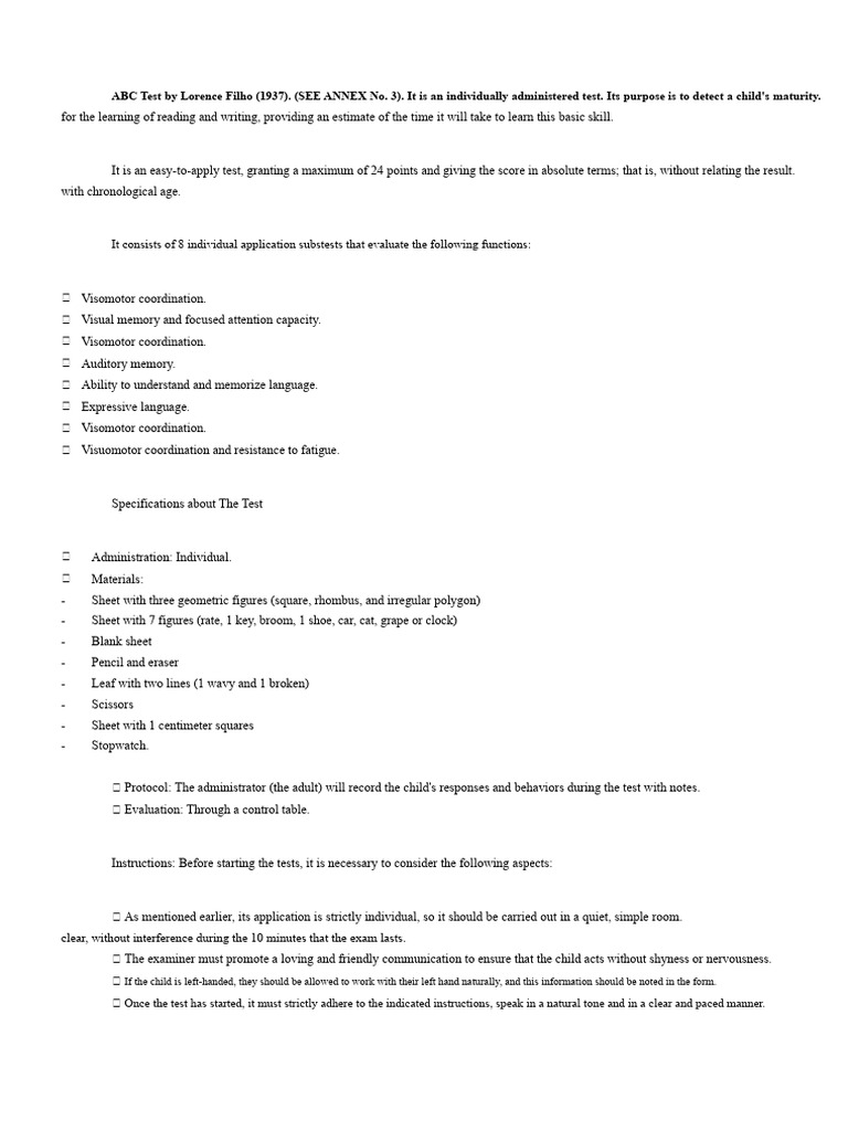 ABC Test for Child Maturity Assessment | PDF | Memory | Attention