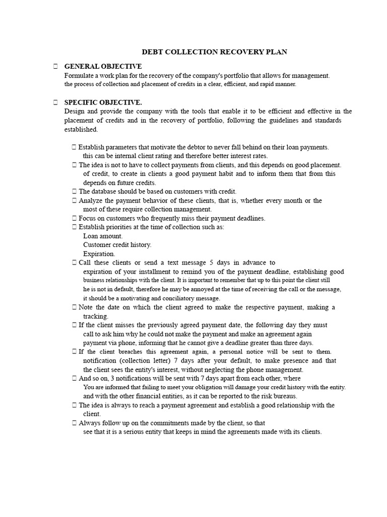 Portfolio Recovery Plan | PDF | Credit | Finance & Money Management