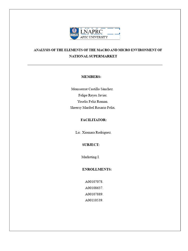 Analysis of The Elements of The Macro and Microenvironment of | PDF ...